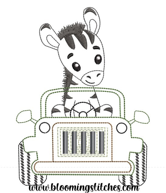 Safari Zebra Jeep Lines – Blooming Stitches