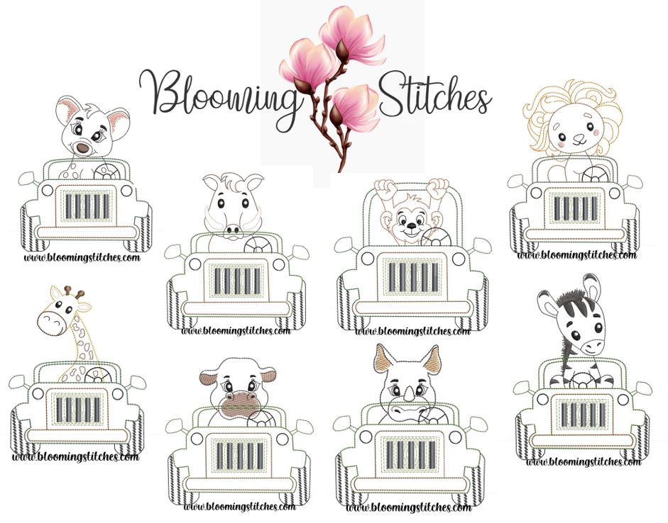 Safari Animals Jeep Lines (SET) – Blooming Stitches